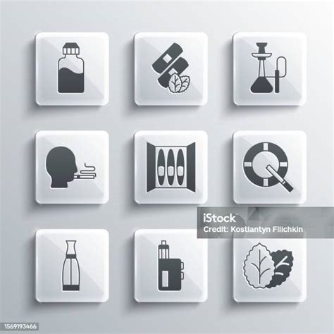 Vape 모드 장치 담배 잎 담배가 든 재떨이 시가 액체 병 담배를 피우는 남자 및 물 담뱃대 아이콘을 설정합니다 벡터 0명에 대한 스톡 벡터 아트 및 기타 이미지 Istock