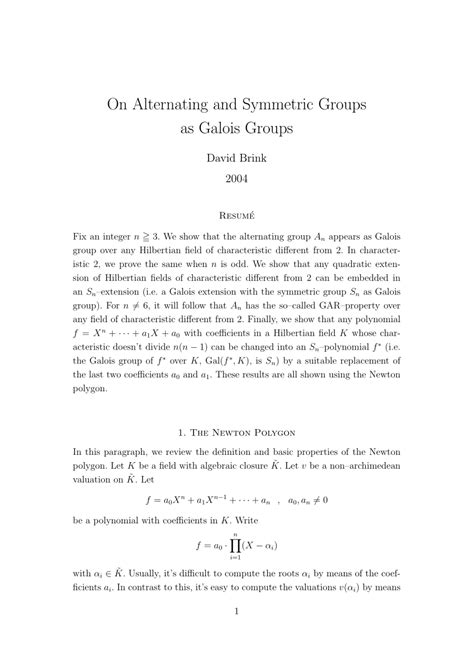 Pdf On Alternating And Symmetric Groups As Galois Groups