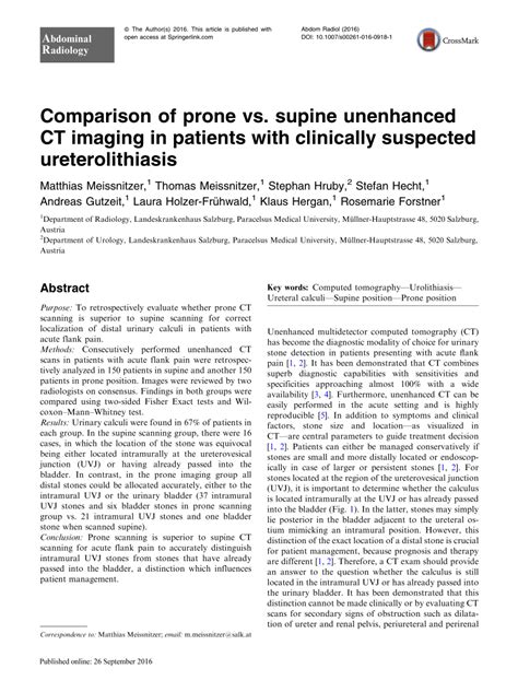 Pdf Comparison Of Prone Vs Supine Unenhanced Ct Imaging In Patients With Clinically Suspected
