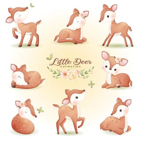 گوزن کوچولو ناز بامزه کارتونی طرح تصویرسازی لایه باز وکتور عکس با کیفیت