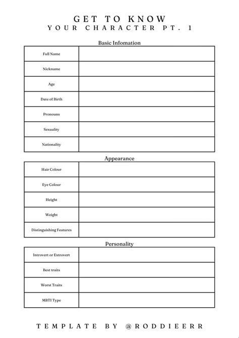 I Made These Sheets To Help You Get To Know Your Character Whether You