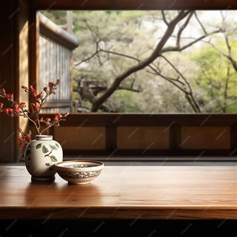 Premium Photo Empty Table View Japanese Fashion Style Very Bright