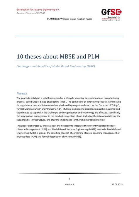 Pdf 10 Theses About Mbse And Plm Für Systems