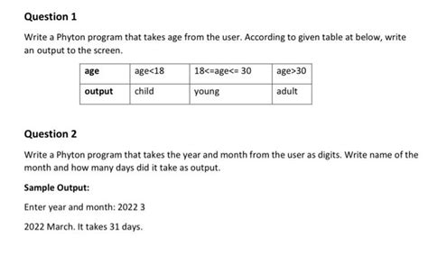 Solved Write A Phyton Program That Takes Age From The User