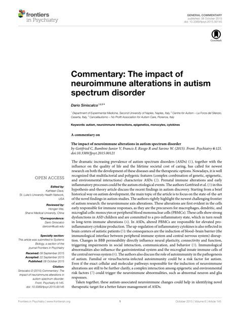 Pdf Commentary The Impact Of Neuroimmune Alterations In Autism Spectrum Disorder