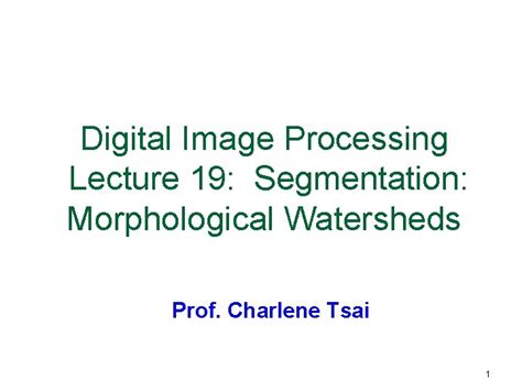 Digital Image Processing Lecture 19 Segmentation Morphological Watersheds