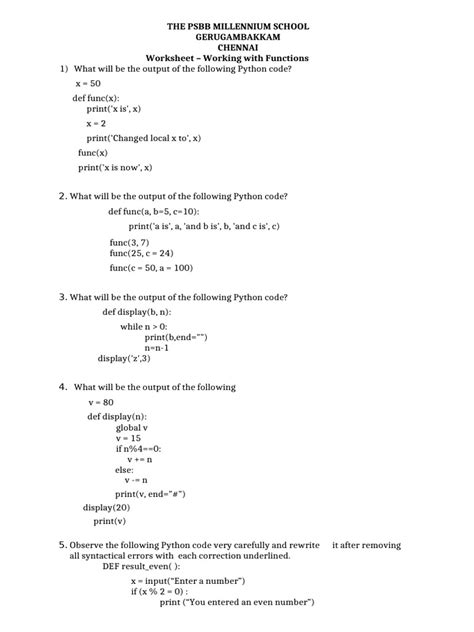 Working With Functions Worksheet 1 Pdf Parameter Computer Programming Computer Programming