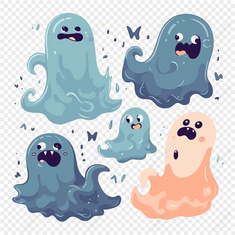 귀신 만화 벡터 일러스트 레이 션의 유령 클립 아트 세트 귀여운 유령 세트폰트하얀색 Png 일러스트 무료 다운로드 Lovepik