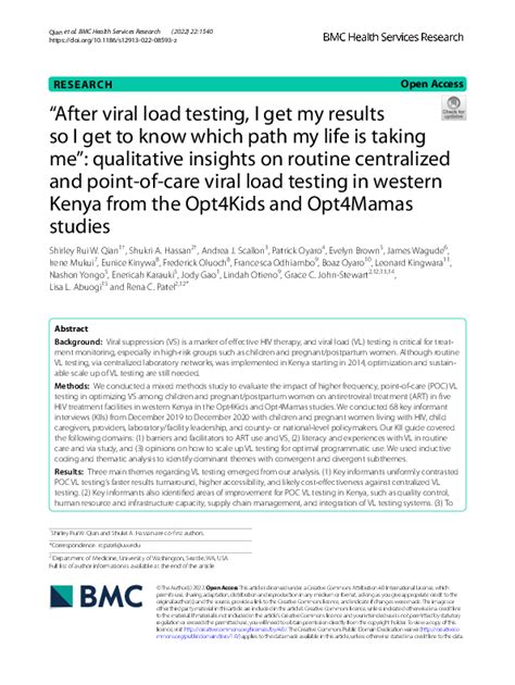 Pdf “after Viral Load Testing I Get My Results So I Get To Know