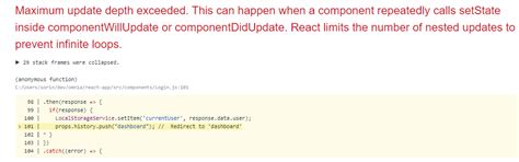 Reactjs React Redux Maximum Update Depth Exceeded Error Stack