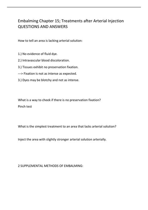 Embalming Chapter 15 Treatments After Arterial Injection Questions And Answers Embalming