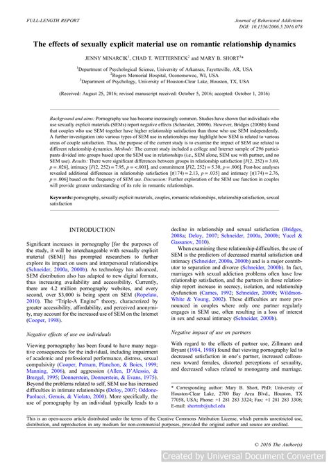 The Effects Of Sexually Explicit Material Use On Romantic Relationship