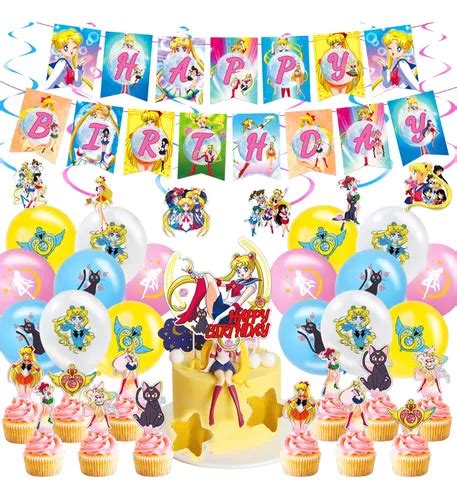 Kit Fiesta Sailor Moon Globos Cumpleaños Infantil Decoración Meses