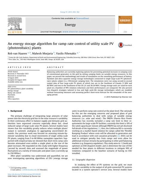 pdf an energy storage algorithm for ramp rate control of utility