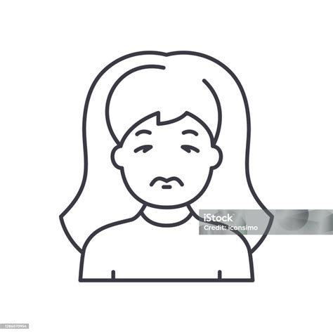 슬픈 아이콘 선형 격리 된 그림 얇은 선 벡터 웹 디자인 기호 흰색 배경에 편집 가능한 스트로크와 개요 개념 기호 가공의 인물에 대한 스톡 벡터 아트 및 기타 이미지