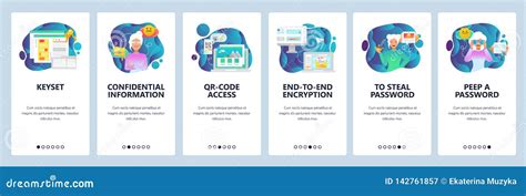 Mobile App Onboarding Screens Internet Security Qr Code Secure Access Encryption Password