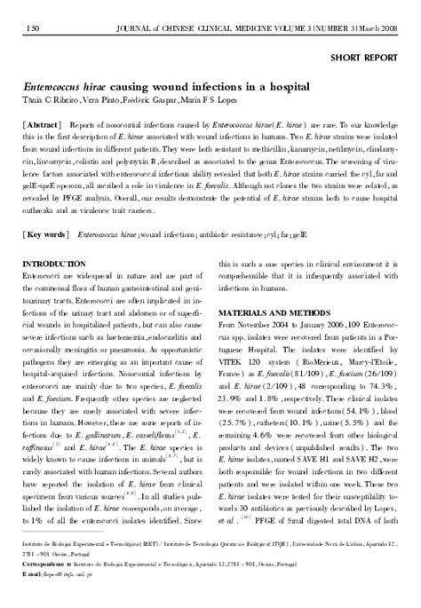 Pdf Enterococcus Hirae Causing Wound Infections In A Hospital