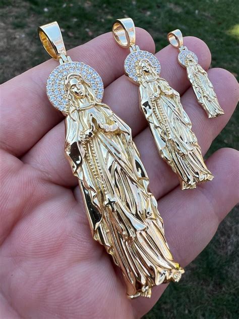 Real Moissanite 925 Silver 14k Gold Plated Virgin Mary Pendant Iced