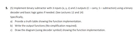 Solved 5 ﻿implement Binary Subtractor With 3 ﻿inputs