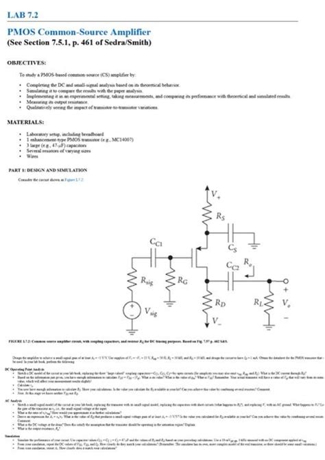 solved lab 7 2 pmos common source amplifier see section