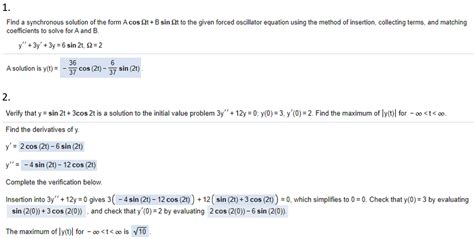 Solved 1 Find A Synchronous Solution Of The Form Acos St Chegg