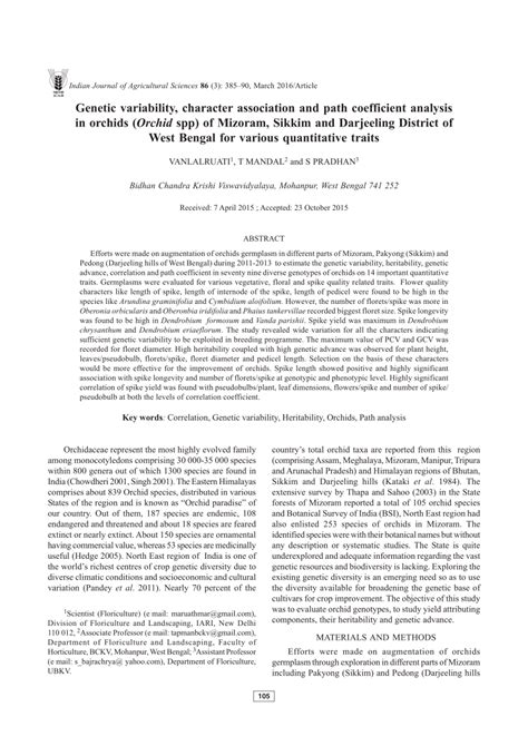 Pdf Genetic Variability Character Association And Path Coefficient Analysis In Orchids