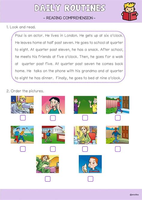 Daily Routines reading - Ficha interactiva | Material escolar en ingles ...