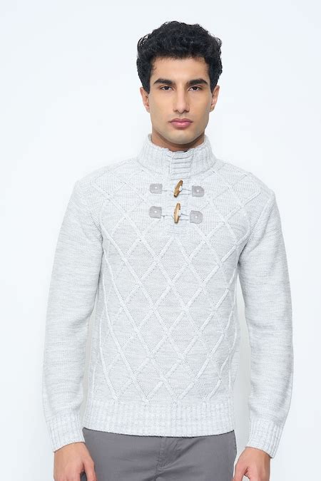 Light Grey Diamond Knit Mock Neck Sweater Selling Fast At
