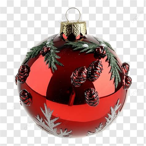 솔방울과 홀리 흰색 배경을 갖춘 반짝이는 빨간 크리스마스 장식 빛나는 빨간 크리스마스 장식 솔방울과 홀리와 함께 크리스마스 Png 일러스트 및 이미지 에 대한 무료