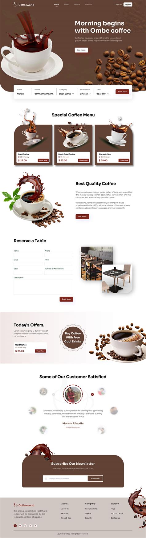 coffee landing page ui ux design web design on behance