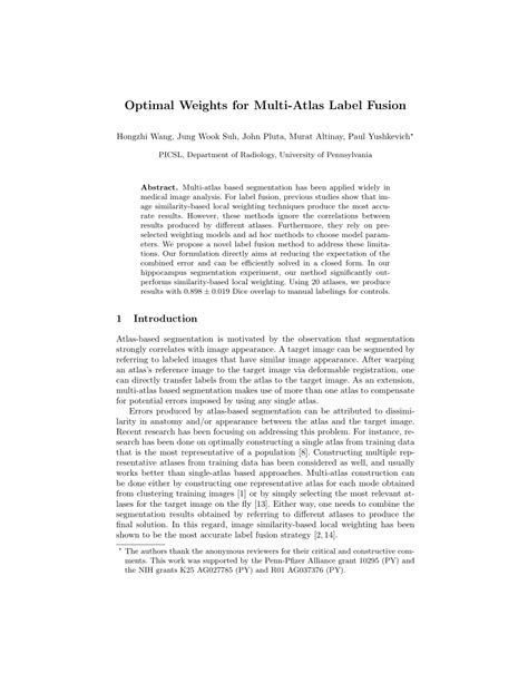 Pdf Optimal Weights For Multi Atlas Label Fusion