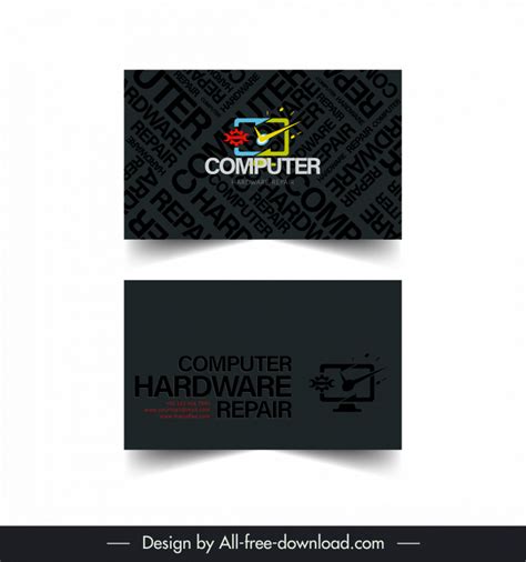 Computer Business Card Templates Dark Blurred Texts Computing Elements