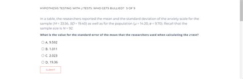 Solved Hypothesis Testing With Z Tests Who Gets Bullied 5