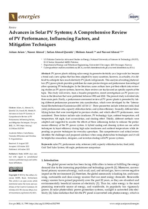 Pdf Advances In Solar Pv Systems A Comprehensive Review Of Pv Performance Influencing