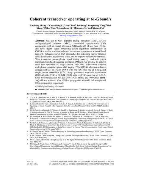 PDF Coherent Transceiver Operating At Gbaud S