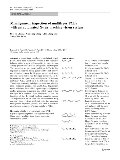 Pdf Misalignment Inspection Of Multilayer Pcbs With An Automated X Ray Machine Vision System
