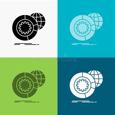 Data Big Data Analysis Globe Services Icon Over Various Background Glyph Style Design
