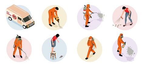 Free Vector Pest Control Service Compositions Set Of Professional Workers In Uniform