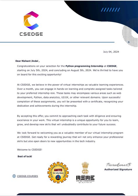 Nishant Jindal On Linkedin Python Programmin Internship Csedge