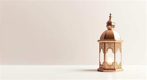 Eid Al Adha Eid Al Fitr 흰색 배경에 대한 현실적인 현대 이슬람 휴일 배너 텍스트 생성 Ai 그림을 위한 공간이 있는 골든 랜턴 장식 프리미엄 Ai