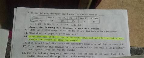 In The Following Frequency Distribution The Median Class Is Cl