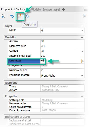 Modifica delle proprietà di Inventor Factory
