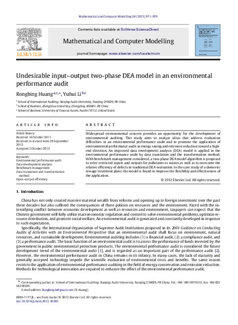 Pdf Undesirable Inputoutput Two Phase Dea Model In An Environmental