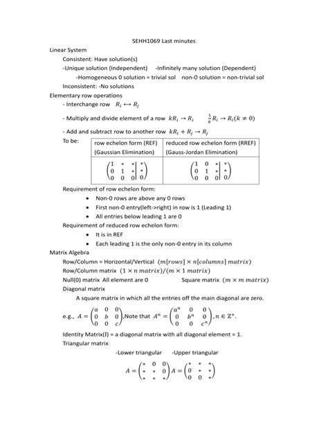 Linear Systems Lecture Notes Matrix Algebra And Calculus