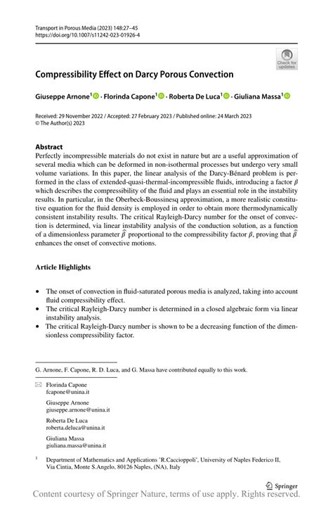 Pdf Compressibility Effect On Darcy Porous Convection