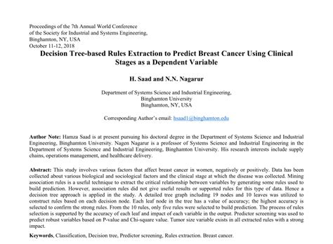 Pdf Decision Tree Based Rules Extraction To Predict Breast Cancer
