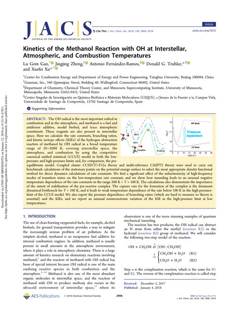 Pdf Kinetics Of The Methanol Reaction With Oh At Interstellar