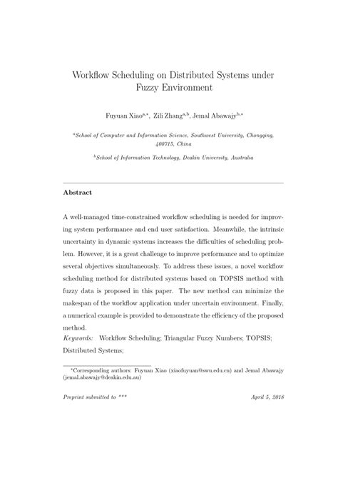 Pdf Workflow Scheduling In Distributed Systems Under Fuzzy Environment