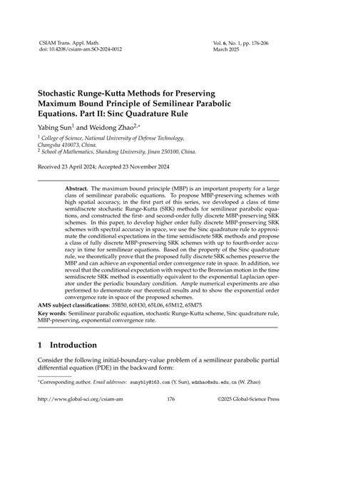 Global Science Press Stochastic Runge Kutta Methods For Preserving