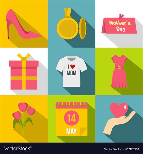 Mom Day Icon Set Flat Style Royalty Free Vector Image